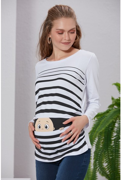 Gör&sin Pencereden Bakan Bebek Baskılı Beyaz Tişört L Gör&sin Pencereden Bakan Bebek Baskılı Beyaz Tişört L