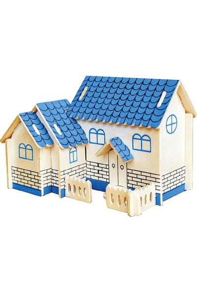 Lederax 3D Ahşap Maket Mavi Ev