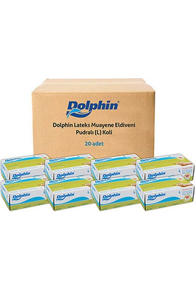 Dolphin Pudralı Latex Eldiven L Beden 100'lü x 20 Paket Koli Dolphin Pudralı Latex Eldiven L Beden 100'lü x 20 Paket Koli