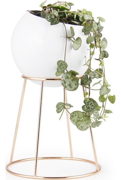 Coho Zarif Bakır Renk Ayaklı Beyaz Küre Saksı