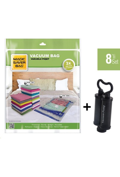 Magıc Saver Bag 8'li Set Jumbo Vakumlu Poşet Pompa Magıc Saver Bag 8'li Set Jumbo Vakumlu Poşet Pompa