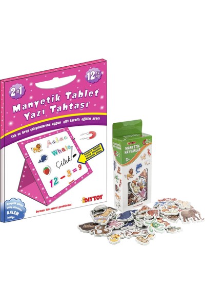 Diy-Toy Manyetik Tablet Yazı Tahtası Pembe + Manyetik Hayvanlar Diy-Toy Manyetik Tablet Yazı Tahtası Pembe + Manyetik Hayvanlar