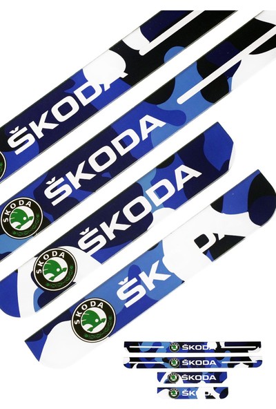 Oto Craft Skoda Pleksi Kapı Eşiği Mavi ( Kamuflaj )