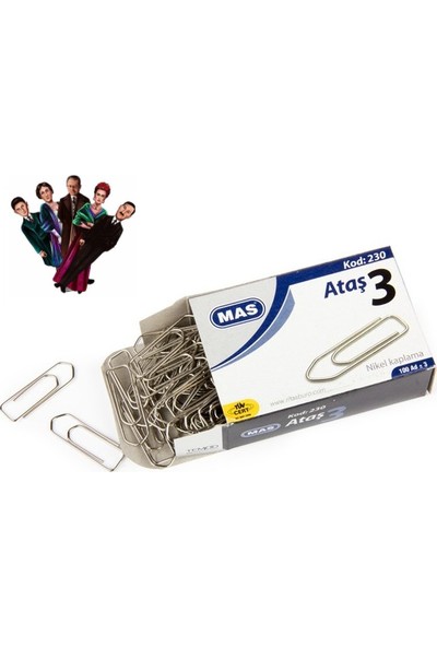 Mas 230 No:3 Ataş Nikel Kaplı 100 Adet x 6'lı Paket + Özel Kesim Kitap Ayracı Mas 230 No:3 Ataş Nikel Kaplı 100 Adet x 6'lı Paket + Özel Kesim Kitap Ayracı