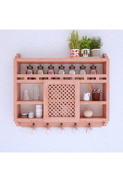 Gudy Wood Ahşap Mutfak Fincan Askılı Terek Raf