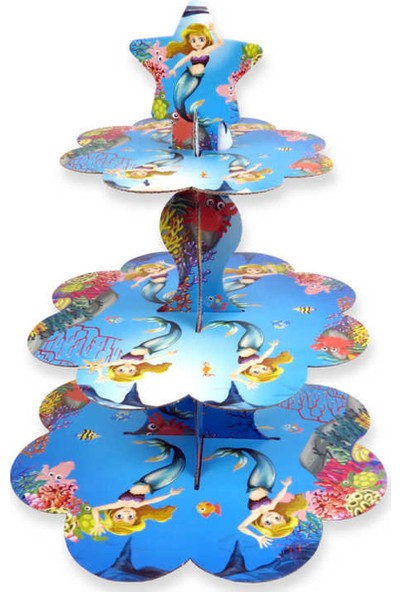 Tahtakale Toptancısı 3 Katlı Karton Cupcake Standı Deniz Kızı Temalı Kek Standı