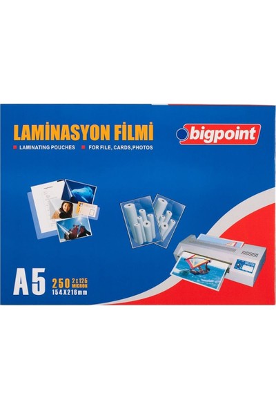 Bigpoint 125 Mikron A5 Laminasyon Filmi 100 Adet Bigpoint 125 Mikron A5 Laminasyon Filmi 100 Adet