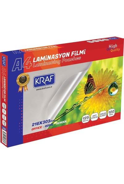 Kraf Laminasyon Filmi Parlak A4 125 Mikron 100'lü Kraf Laminasyon Filmi Parlak A4 125 Mikron 100'lü