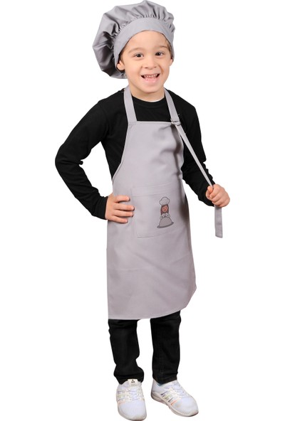 Mandalin Consept Çocuklar İçin ART12 Gri Baskı Desenli Şapkalı Mutfak Önlüğü Mandalin Consept Çocuklar İçin ART12 Gri Baskı Desenli Şapkalı Mutfak Önlüğü