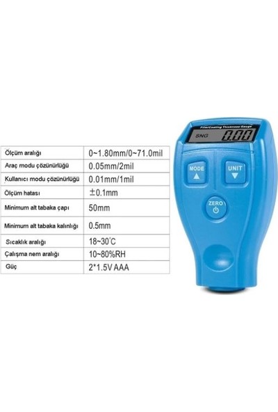 Oto Boya Ölçer Kaporta Boya Kalınlık Ölçer Mavi