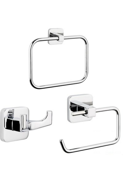 Tema Kare 3'lü Set Yuvarlak Havluluk+Bornoz Askılık+Kağıtlık