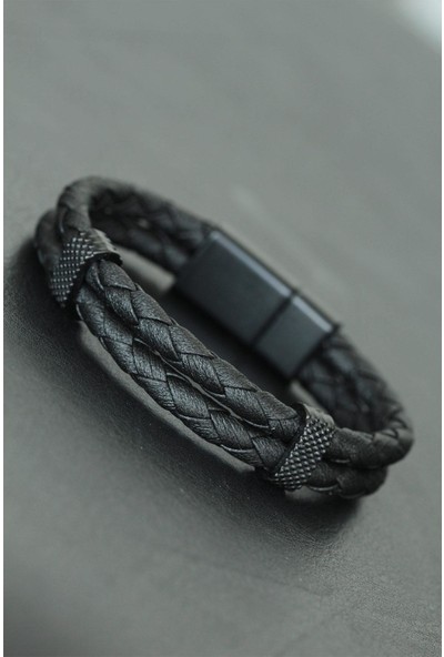 Moco Siyah Deri Erkek Bileklik