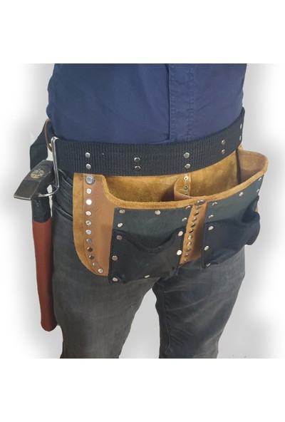 4 Cepli Palaska Kemerli Deri Çivi Önlüğü 4 Cepli Palaska Kemerli Deri Çivi Önlüğü