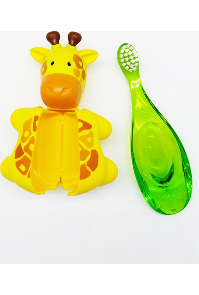 Rocs 0-3 Yaş Diş Fırçası + Flipper Hijyenik Saklama Kabı Seti - Zürafa Figürlü