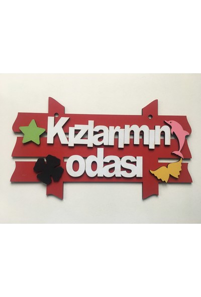 Tuğra Kızlarımın Odası Kapı Süsü 25 x 14 Kırmızı