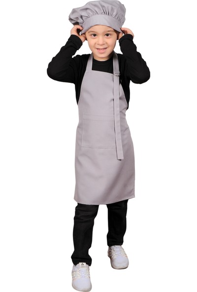 Mandalin Consept Mutfak Önlüğü Şapkalı (Çocuklar Için) Gri Mandalin Consept Mutfak Önlüğü Şapkalı (Çocuklar Için) Gri