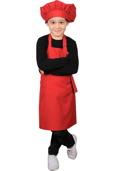 Mandalin Consept Mutfak Önlüğü Şapkalı (Çocuklar Için) Kırmızı Mandalin Consept Mutfak Önlüğü Şapkalı (Çocuklar Için) Kırmızı