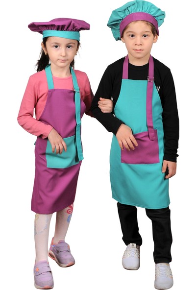 Mandalin Consept Çocuk Mutfak Önlüğü Şapkalı Mor Yeşil 2li Takım Mandalin Consept Çocuk Mutfak Önlüğü Şapkalı Mor Yeşil 2li Takım