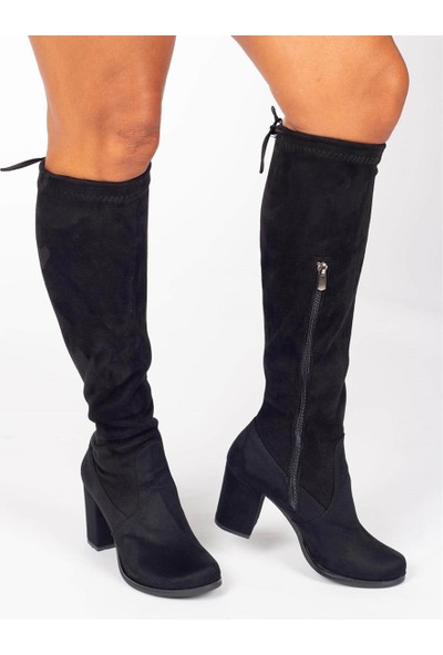 Emella Sotto Siyah Süet Diz Altı Bağcık Detaylı Streç Çizme Emella Sotto Siyah Süet Diz Altı Bağcık Detaylı Streç Çizme