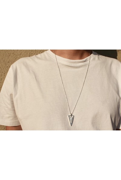 Wow Aksesuar Erkek İki Üçgenli Gri Kolye