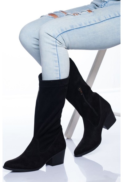 Ayakkabı Frekansı Opsi Streç Çizme Siyah Süet