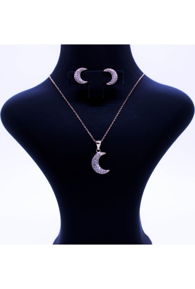 Plt Silver Gümüş Hilal Set (Küpe+Kolye)