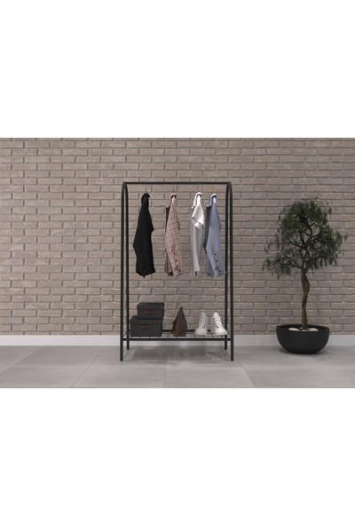 Uyan Siyah Metal Ayaklı Elbise Askılığı