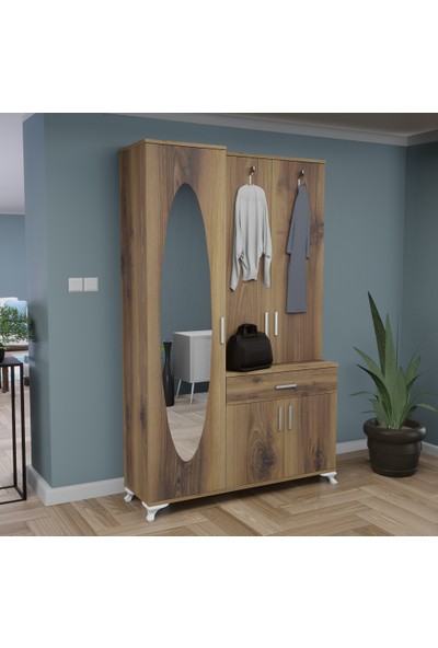 Shila Home Empoli Ceviz Portmanto Ayakkabılık Vestiyer