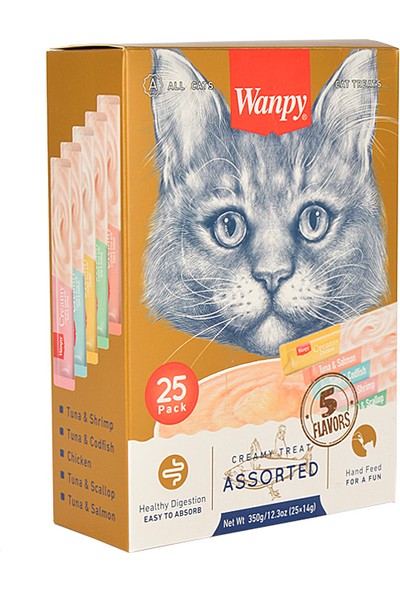 Wanpy Karışık Lezzetli Sıvı Kedi Ödülü 25X14 gr Wanpy Karışık Lezzetli Sıvı Kedi Ödülü 25X14 gr