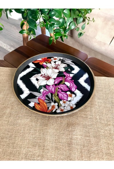 Keven Home Yuvarlak Sunum Tepsisi 34 x 34 cm Canlı Renk Çiçekler Keven Home Yuvarlak Sunum Tepsisi 34 x 34 cm Canlı Renk Çiçekler