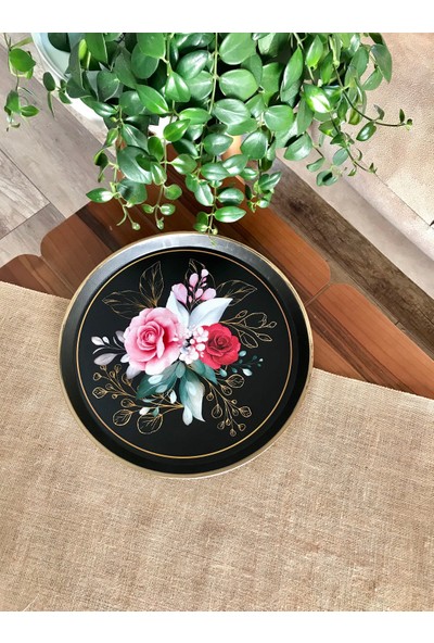 Keven Home Yuvarlak Sunum Tepsisi 34 x 34 cm - Roses
