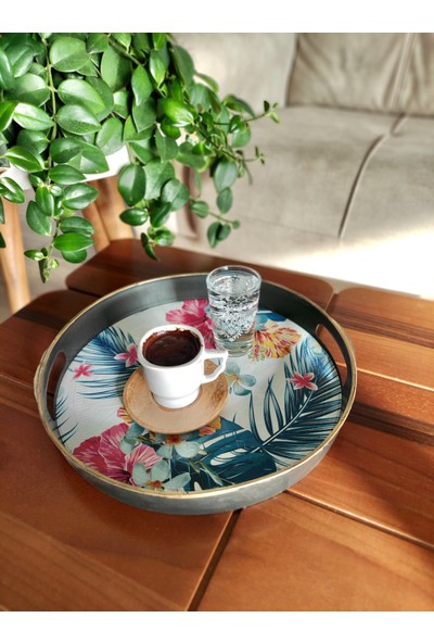 Keven Home Yuvarlak Sunum Tepsisi - 29 x 29 cm Flowers