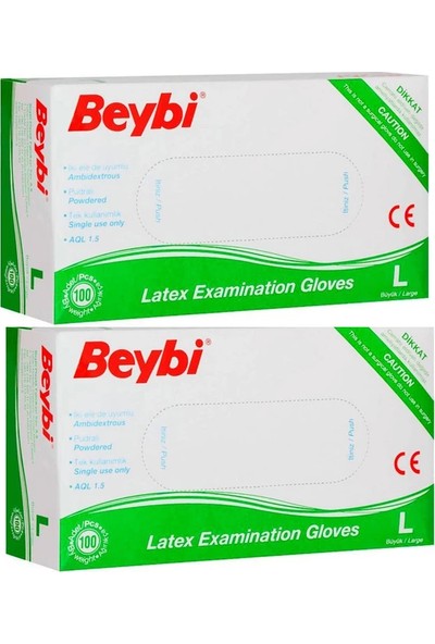 Beybi Pudralı Çok Amaçlı Kullan At Eldiven Lateks 100' Lü (L) Large / Büyük x 2'li Beybi Pudralı Çok Amaçlı Kullan At Eldiven Lateks 100' Lü (L) Large / Büyük x 2'li