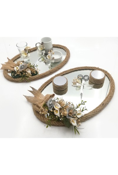 LORA DAVET Söz Nişan Yüzük Tepsisi ve Damat Fincanı Kahve Tepsi TAKIMI NATUREL 54453