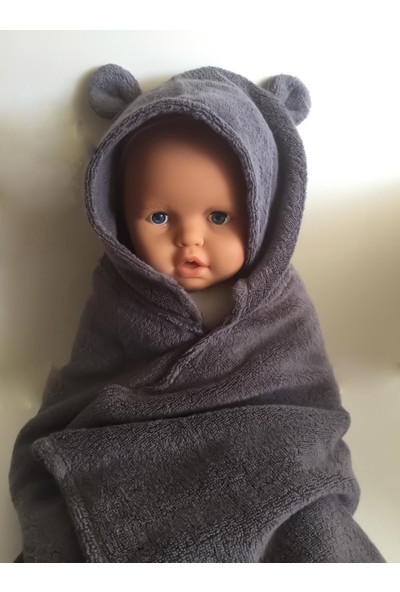 NAB Tekstil Ayı Kulaklı Kapşonlu Banyo Plaj Havlusu + 2 Kese 92 x 74 cm