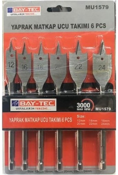 Bay-Tec Yaprak Matkap Ucu Takımı 6 Parça 12-16-18-20-22-24 Bay-Tec Yaprak Matkap Ucu Takımı 6 Parça 12-16-18-20-22-24