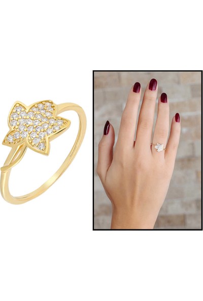 Gümüş Hediye Al Zirkon Taşlı Kır Çiçeği Tasarım Sarı 925 Ayar Gümüş Kadın Yüzük