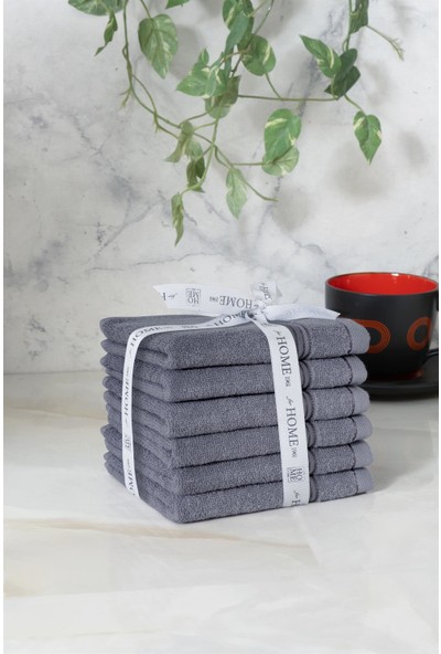 For Home %100 Pamuk 6'lı 30 x 50 cm Mutfak-El Havlusu Mega Antrasit