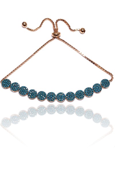 Midyat Nurtaş Gümüş Turkuaz Taşlı Rose Kaplama Asansörlü Kadın Gümüş Bileklik