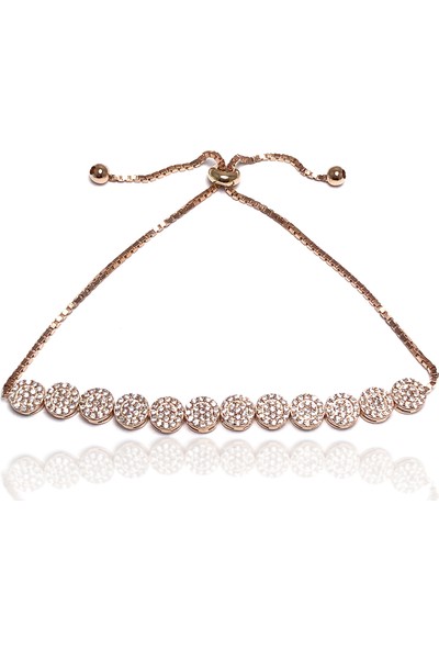 Midyat Nurtaş Gümüş Zirkon Taşlı Rose Kaplama Asansörlü Kadın Gümüş Bileklik