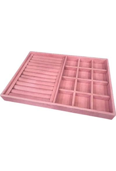 Yeni Süet Pembe Sosisli-Bölmeli Takı Kutusu Yeni Süet Pembe Sosisli-Bölmeli Takı Kutusu