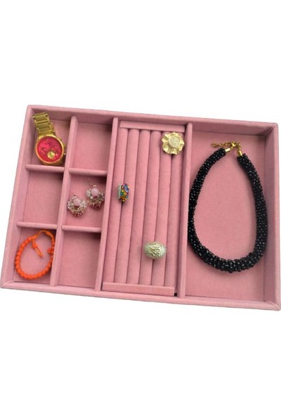 Aydın Dekor Yeni Süet Pembe Yüzük-Küpe-Bileklik-Kolye Takı Kutusu Aydın Dekor Yeni Süet Pembe Yüzük-Küpe-Bileklik-Kolye Takı Kutusu