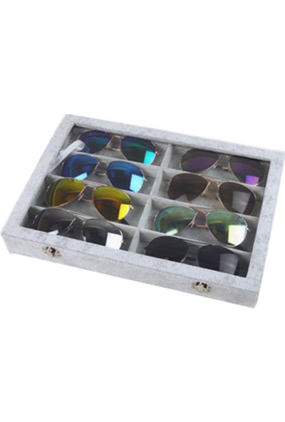 Aydın Dekor Cam Kapaklı Bölmeli Süet Gri Gozluk Kutusu Tablası