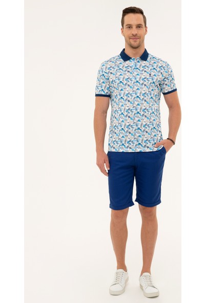 Pierre Cardin Erkek Saks Mavi Standart Fit Bermuda Şort 50224377-Vr045
