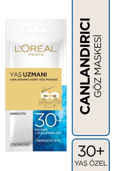 L'Oréal Paris Yaş Uzmanı Canlandırıcı Kağıt Göz Maskesi 30+ L'Oréal Paris Yaş Uzmanı Canlandırıcı Kağıt Göz Maskesi 30+