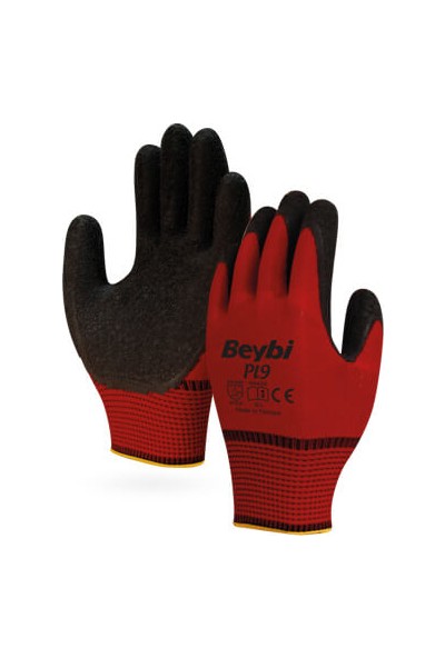 Beybi Pl9 Polyester Örme Camcı Iş Eldiveni Kırmızı-Siyah No 10 Beybi Pl9 Polyester Örme Camcı Iş Eldiveni Kırmızı-Siyah No 10
