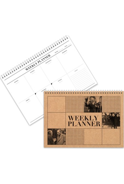 Bi'aldım Atatürk Fotoğraflı Haftalık Planlayıcı Sümen - A4 Boy Kraft Kapak Bi'aldım Atatürk Fotoğraflı Haftalık Planlayıcı Sümen - A4 Boy Kraft Kapak
