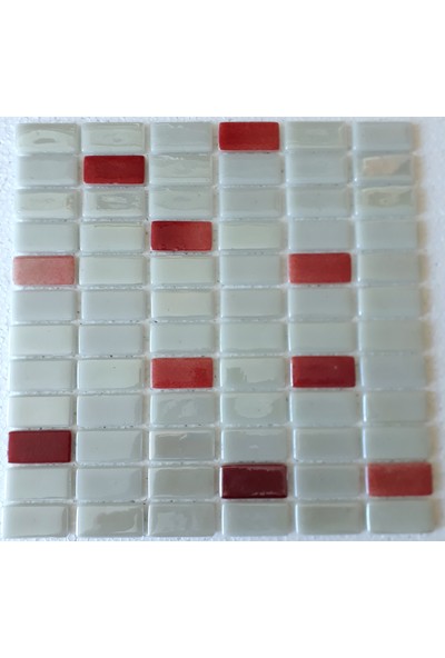 Glasser Glassera - Metalik Beyaz - Kırmızı Tonları - Cam Mozaik - Mutfak Tezgah Arası - Banyo
