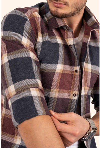 Etikmen Lacivert Bordo Kareli Kışlık Oduncu Gömlek Etikmen Lacivert Bordo Kareli Kışlık Oduncu Gömlek