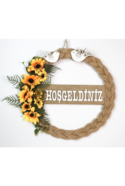 Kapı Süsü Hasır Dekoratif Günebakan Çiçekli Kapı Önü Süsü